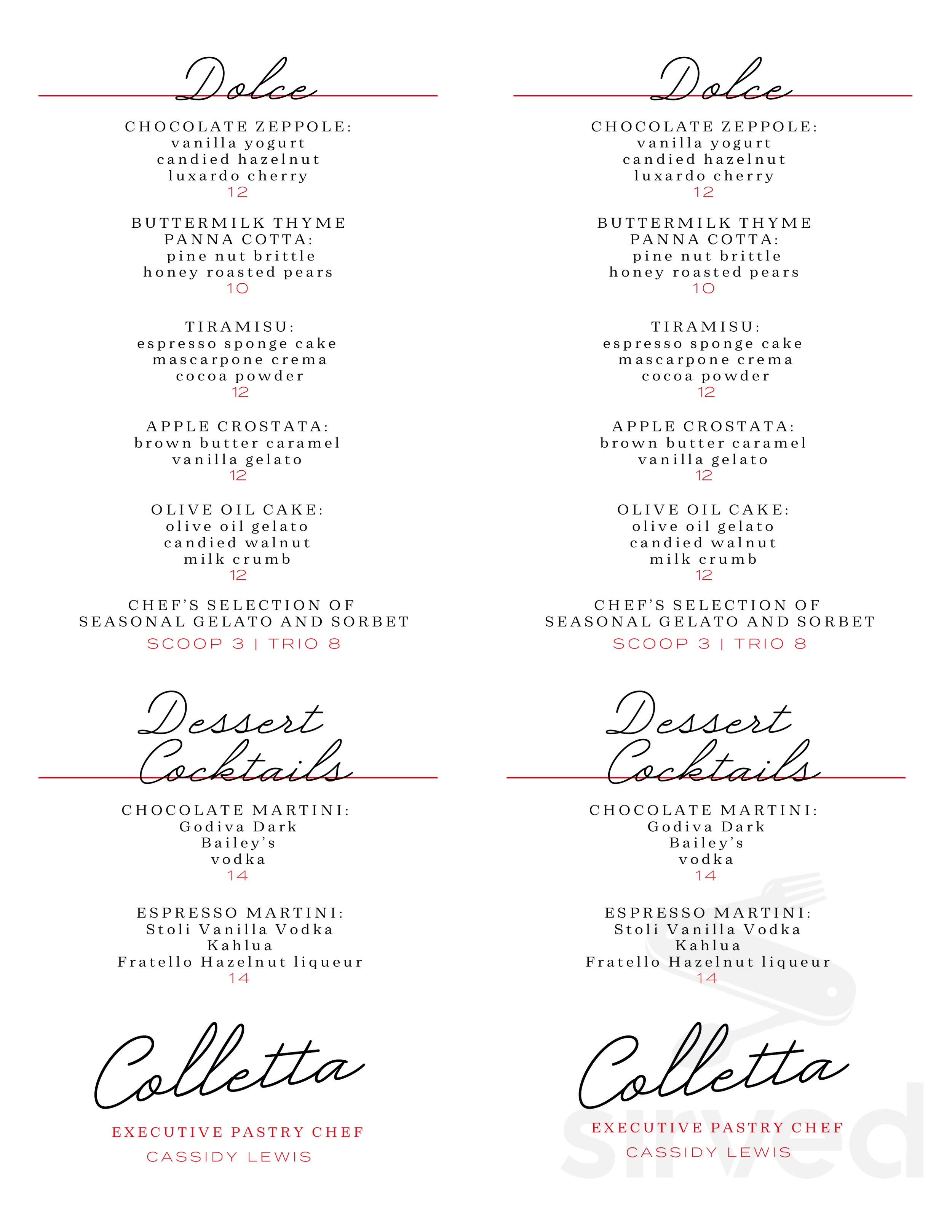 Colletta menu in Alpharetta, Georgia, USA