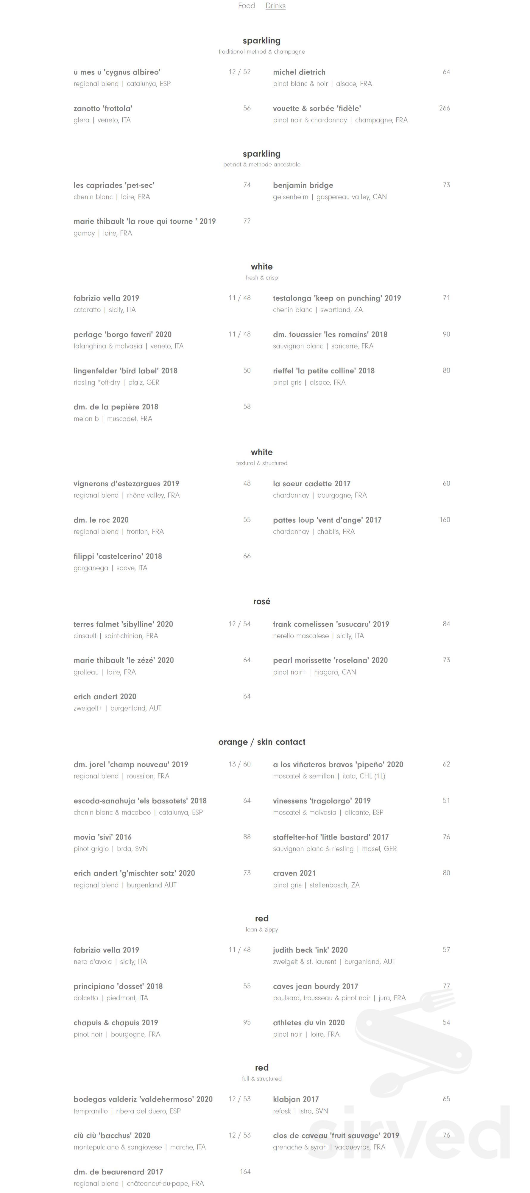 The Oxbow Natural Wine Bar & Restaurant menu in Winnipeg, Manitoba, Canada