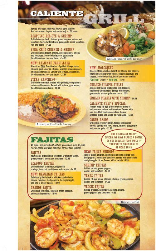 Caliente Mexican Restaurant menu in Carmel, Indiana, USA