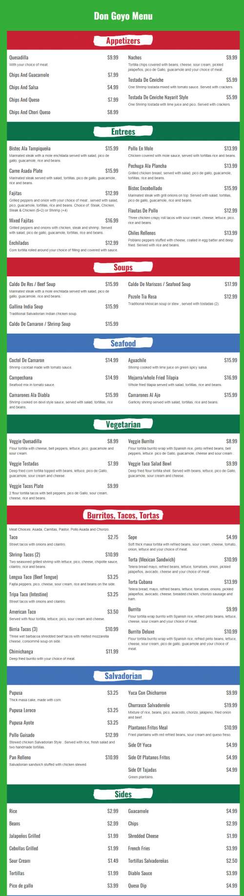 Don goyo restaurant columbia heights menu in Columbia Heights ...