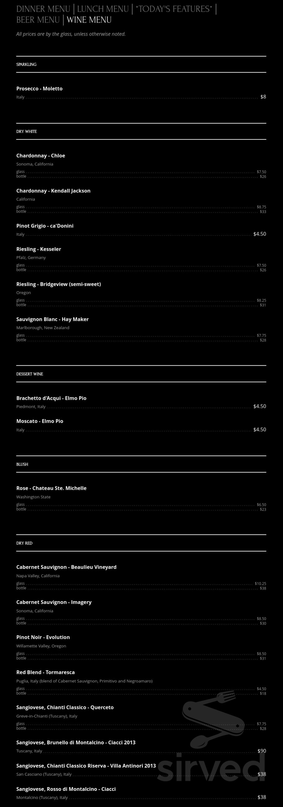Moena Restaurant menus in Clearfield, Pennsylvania, United States