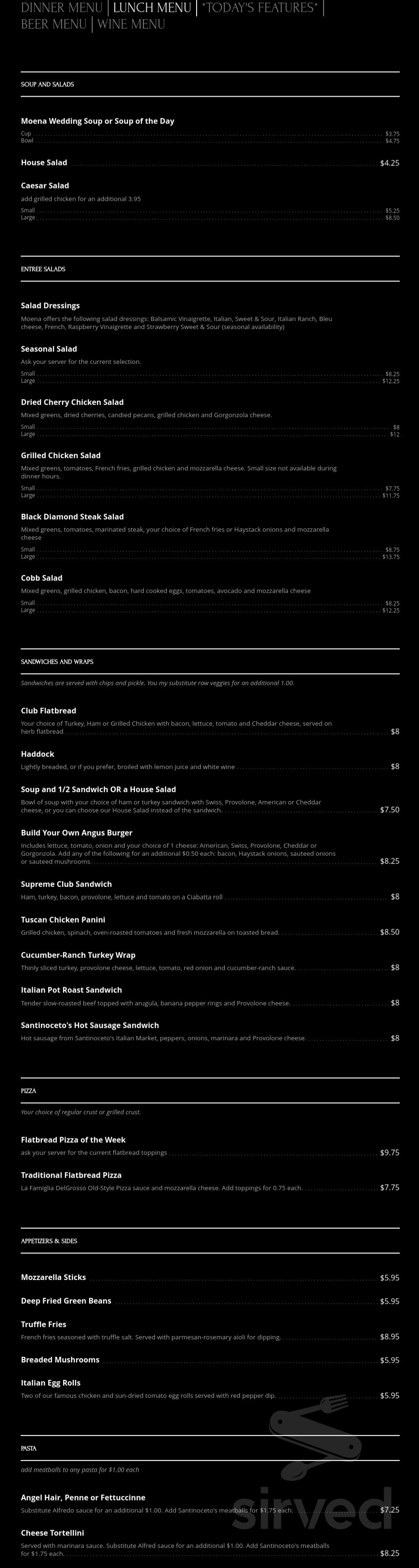 Moena Restaurant menus in Clearfield, Pennsylvania, United States