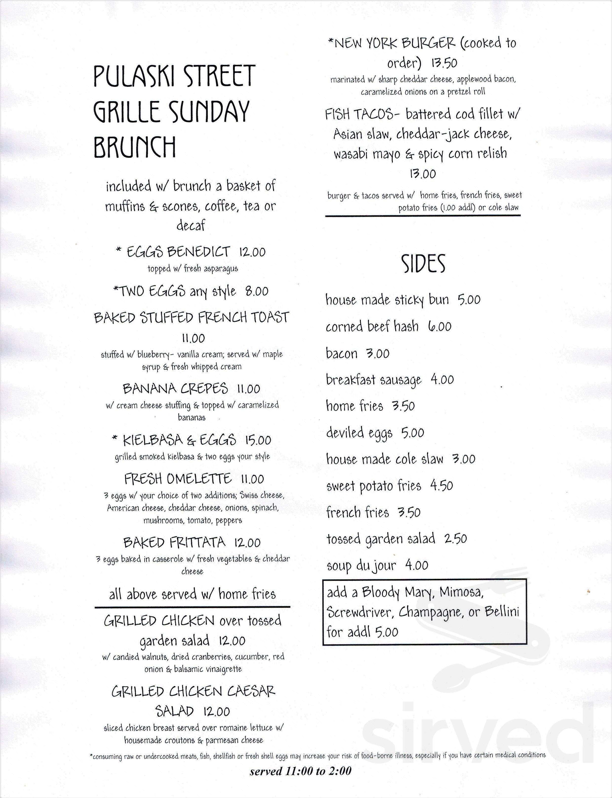 Menu for Pulaski Street Grille in Riverhead, NY | Sirved