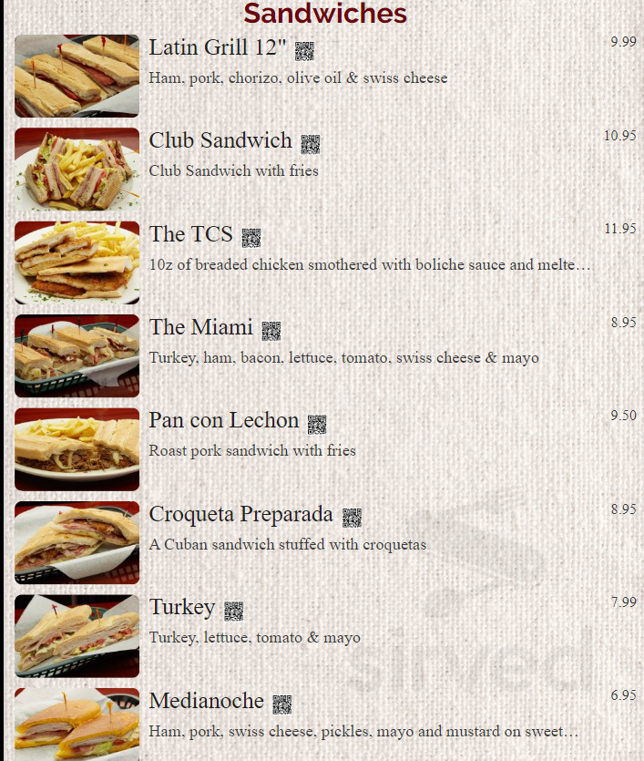 Latin Grill Tampa menu in Tampa, Florida, USA
