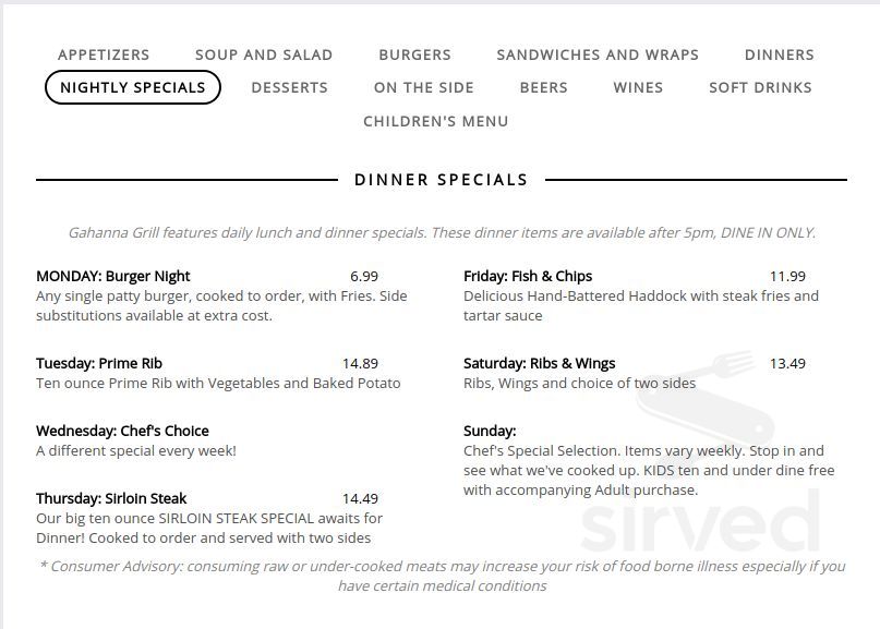Gahanna Grill menu in Gahanna, Ohio, USA