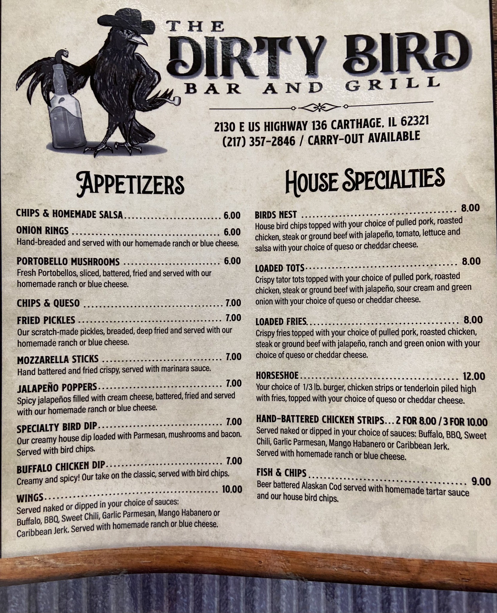 The Dirty Bird Bar And Grill Menus In Carthage Illinois United States The Dirty Bird Bar And Grill Menus In Carthage Illinois United States