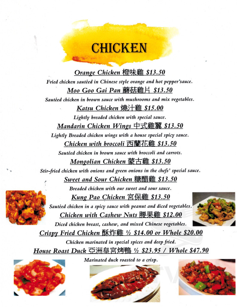 Asia Palace menu in Las Vegas, Nevada, USA