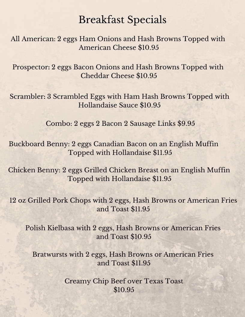Buckboard menu in Lakeville, Minnesota, USA