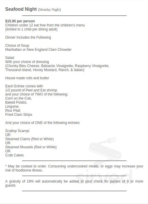 Menu - Starlight PA's The Inn Starlight Lake & Restaurant | Sirved
