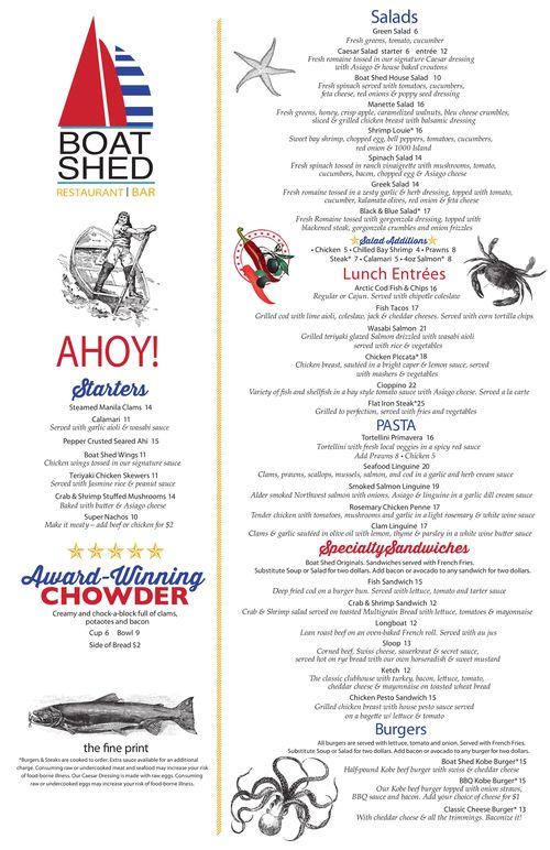 Boat Shed Restaurant menu in Bremerton, Washington, USA