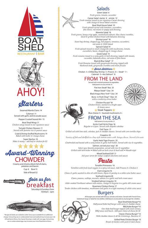 Boat Shed Restaurant menu in Bremerton, Washington, USA