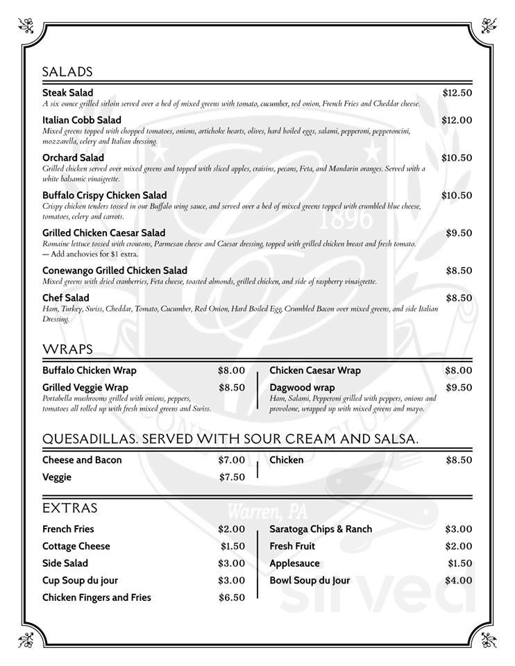 Menu - Warren PA's Conewango Club | Sirved