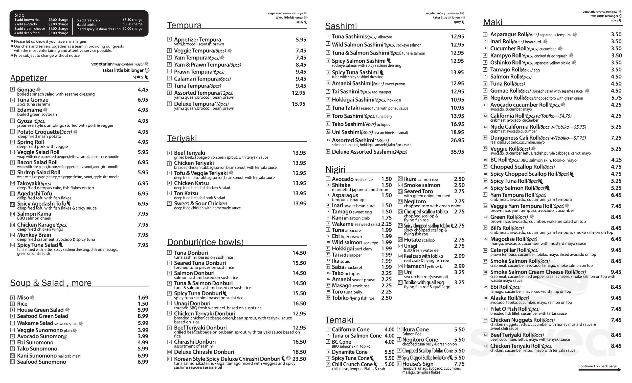 Menu - Duncan BC's Sushi House | Sirved