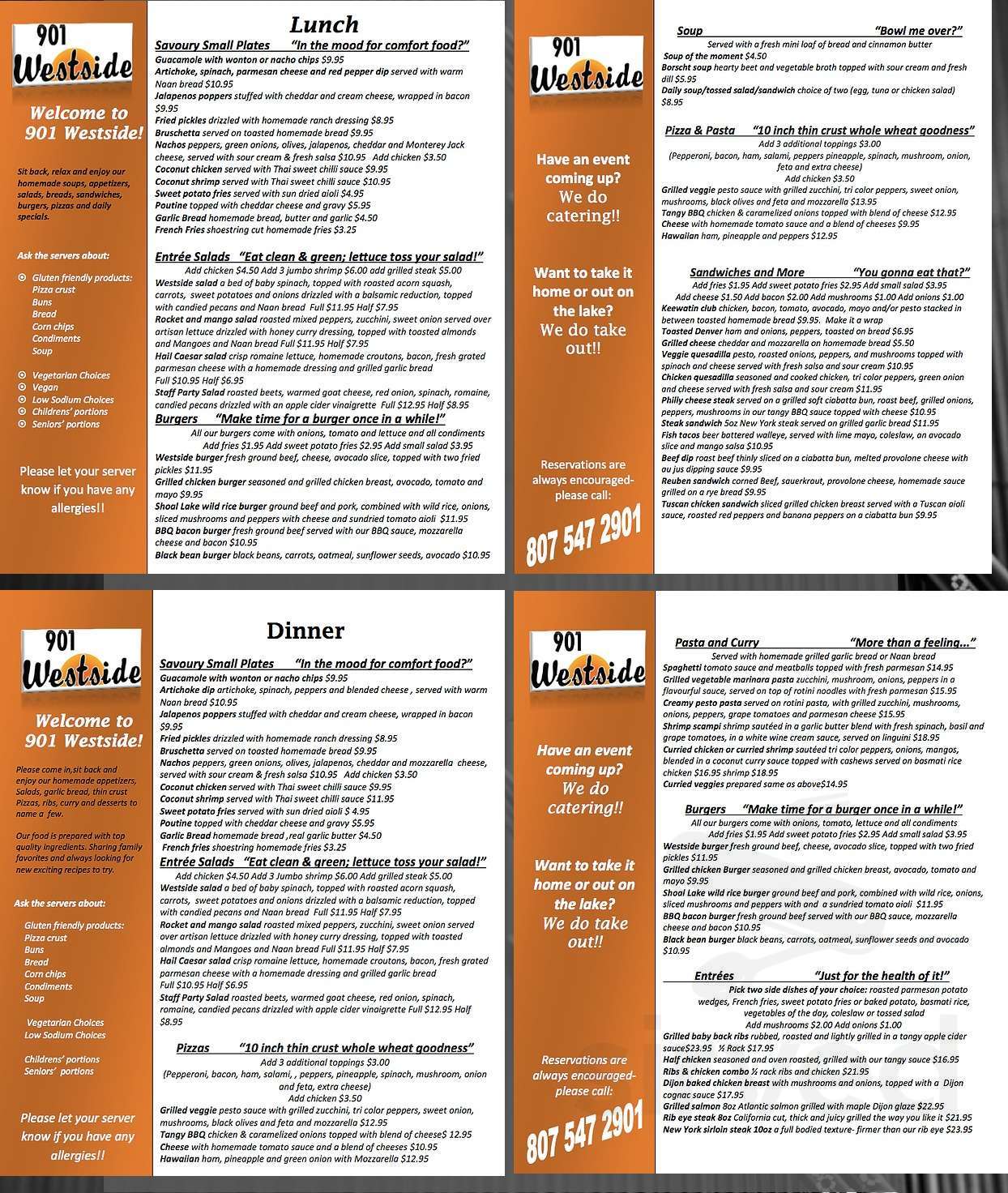 Menu for 901 Westside in Kenora, ON | Sirved