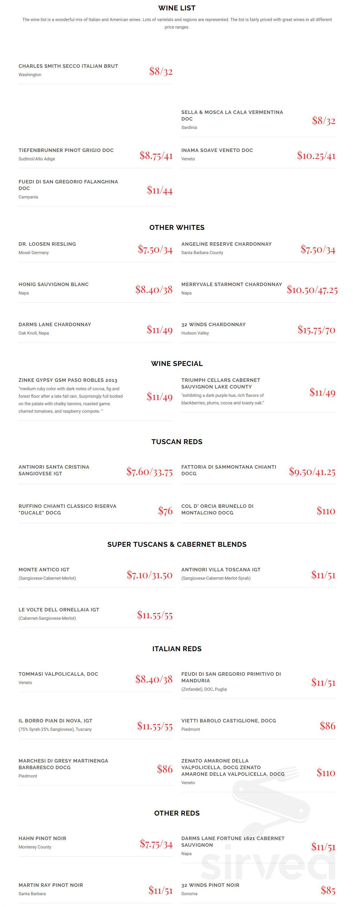 Biga menu in Tulsa, Oklahoma, USA