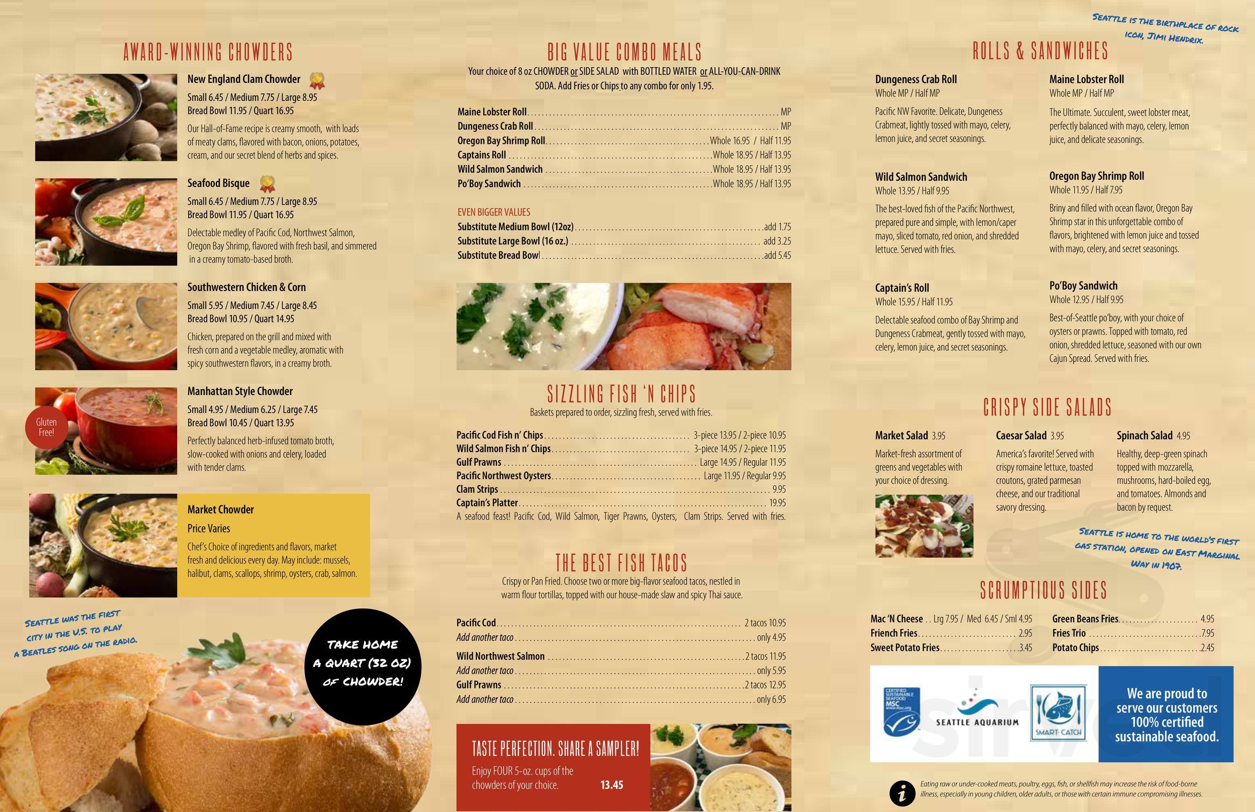 Menu for Pike Place Chowder in Seattle, WA | Sirved