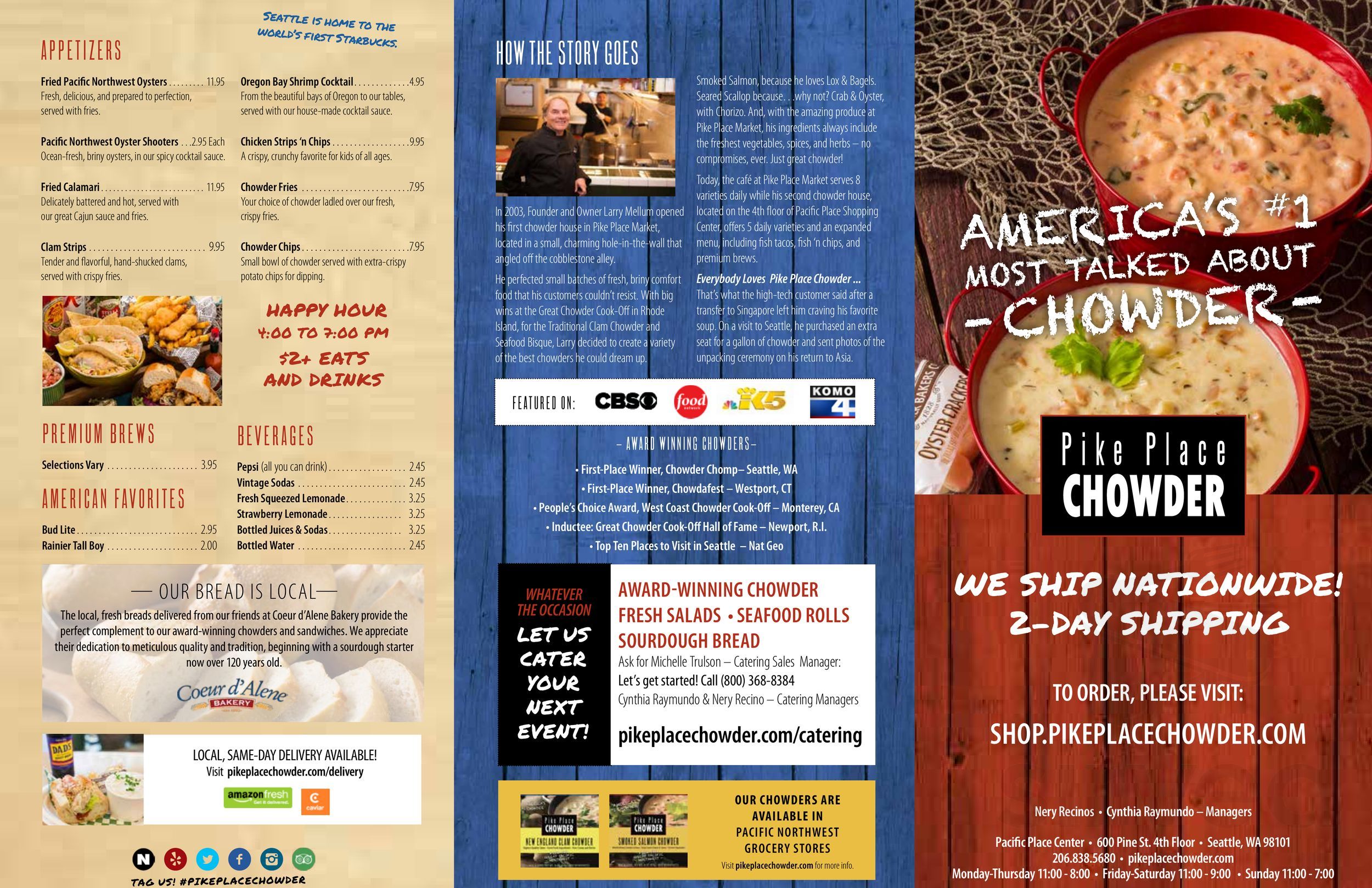 Pike Place Chowder menu in Seattle, Washington, USA