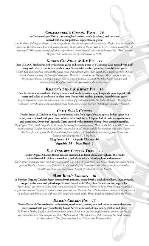 The Olde Ship menu in Fullerton, California, USA