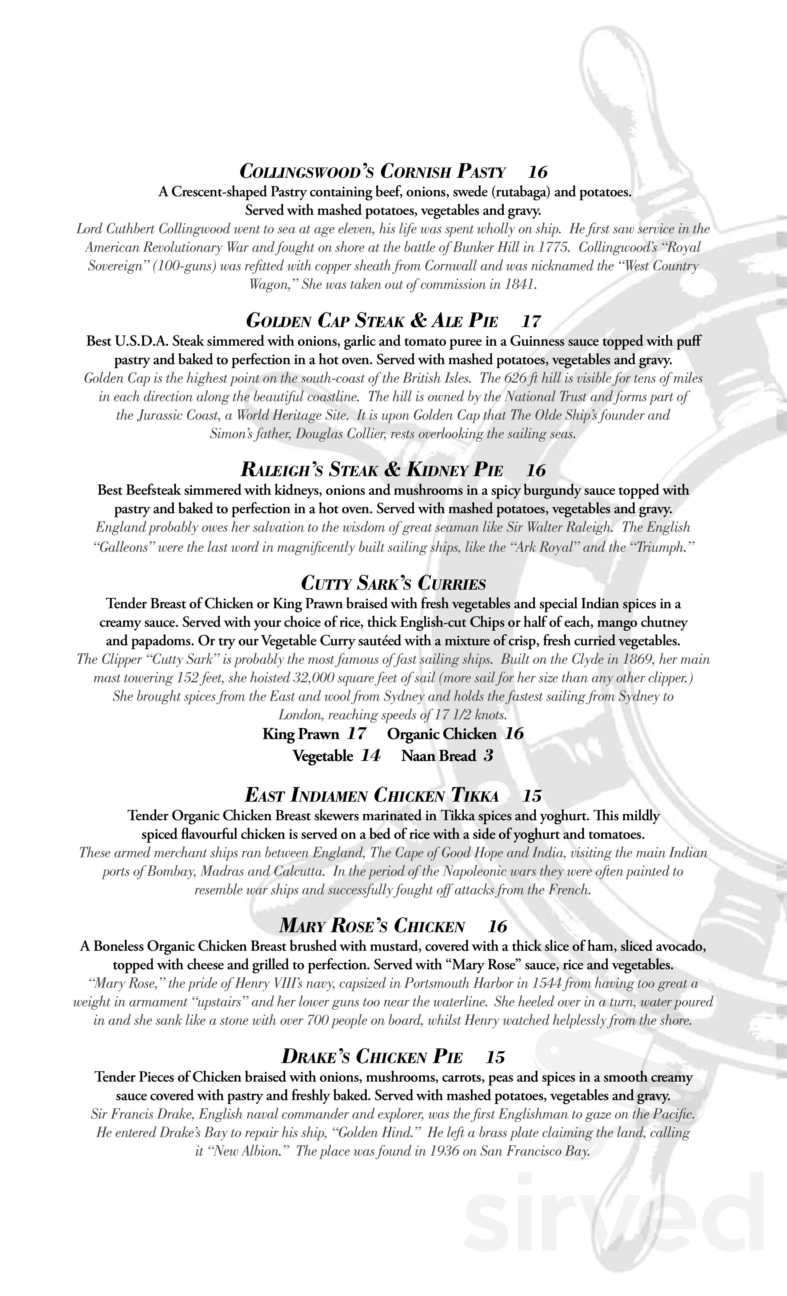 Menu for The Olde Ship in Fullerton, CA | Sirved