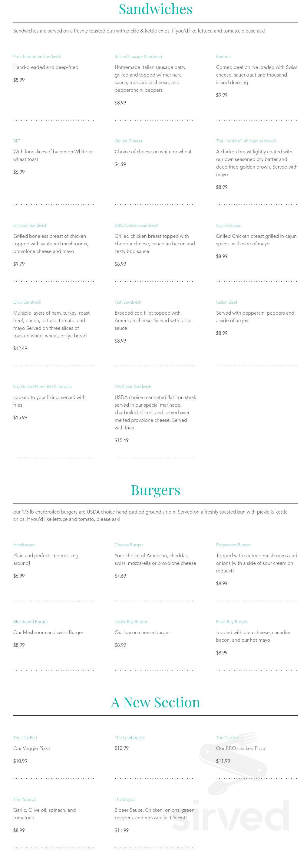 The Dock Bar and Grill menus in Hayward, Wisconsin, United States