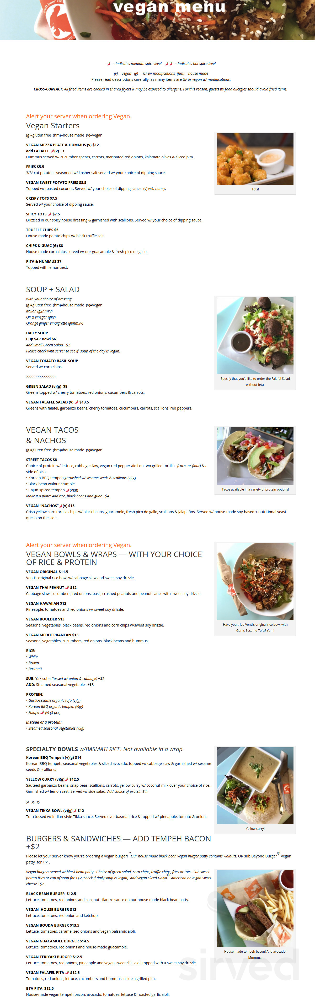 Menu - Salem OR's Venti's Cafe + Taphouse | Sirved