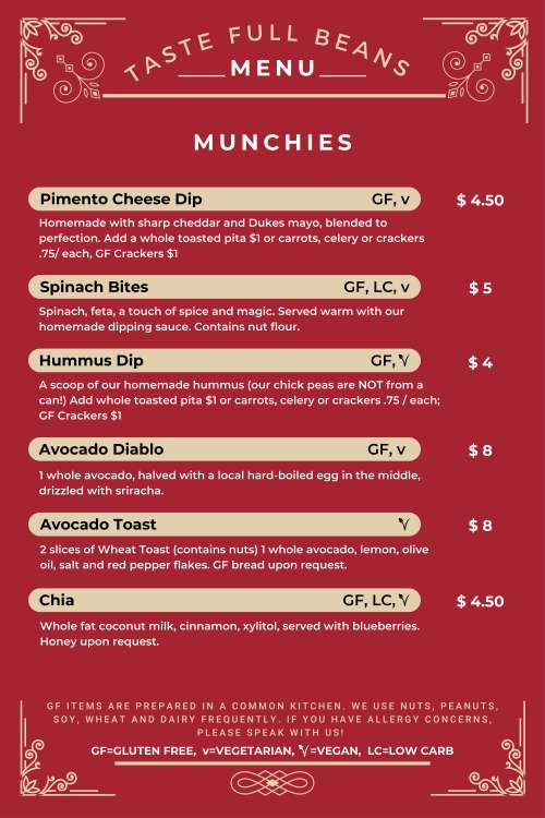 Taste Full Beans menu in Hickory, North Carolina, USA