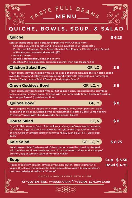 Taste Full Beans menu in Hickory, North Carolina, USA