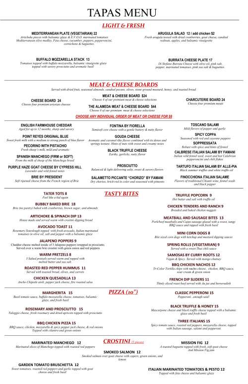 Hop & Vine menu in San Jose, California, USA
