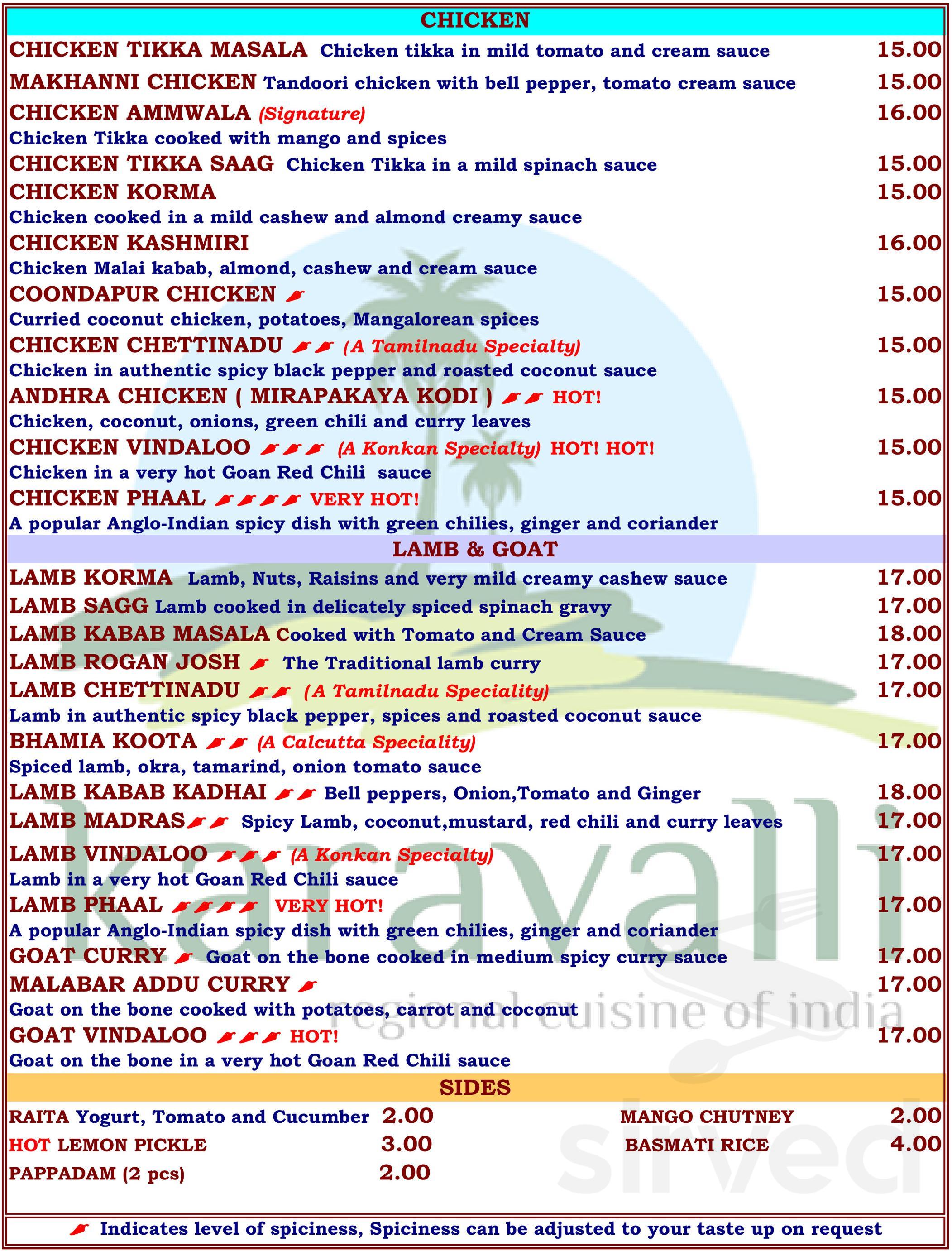 Karavalli menu in Latham, New York, USA