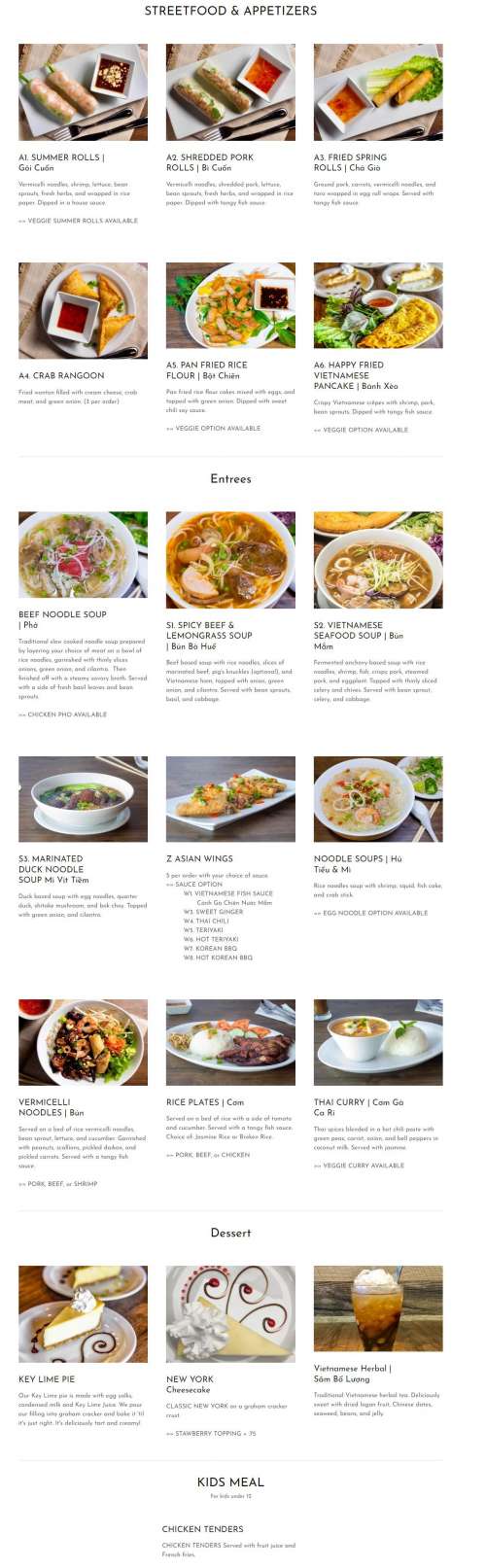 Z Asian - Vietnamese Kitchen menu in Orlando, Florida, USA