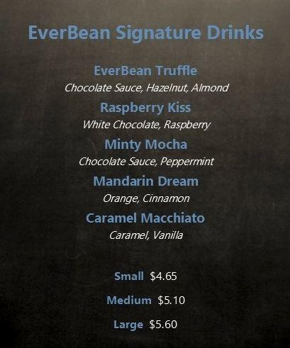 EverBean by the Lake menu in Evergreen, Colorado, USA