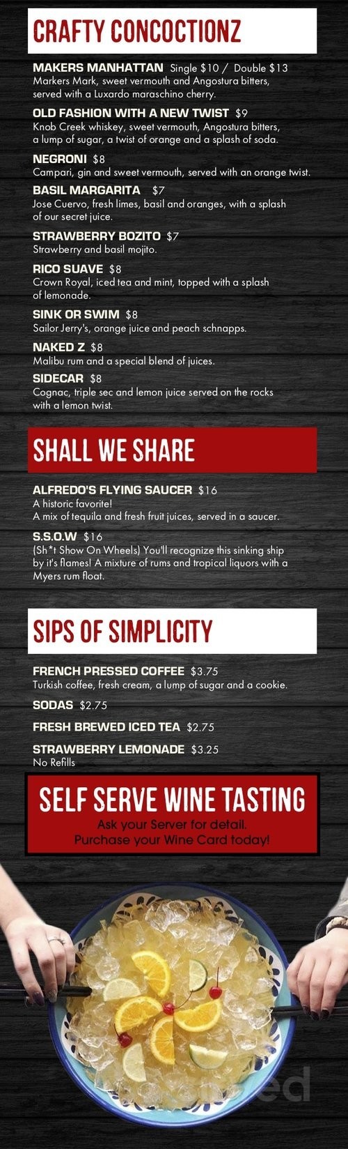 Emberz Wood-Fired Foodz menu in Sonora, California, USA