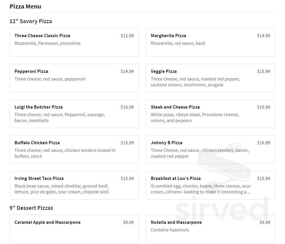 Lou's City Bar menu in 1400 Irving St NW, Washington, DC 20010