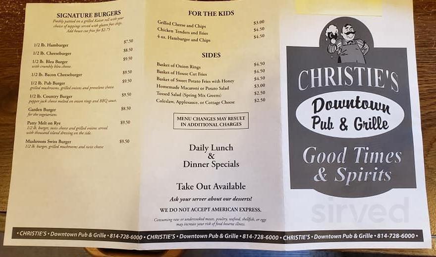 Christie's Downtown Pub & Grill Restaurant menus in Warren ...