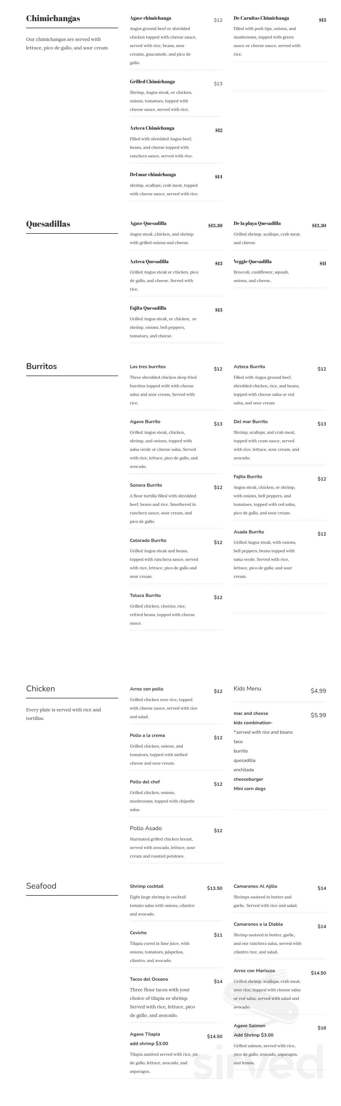 Menu - Columbus GA's Agave Bar and Grill | Sirved