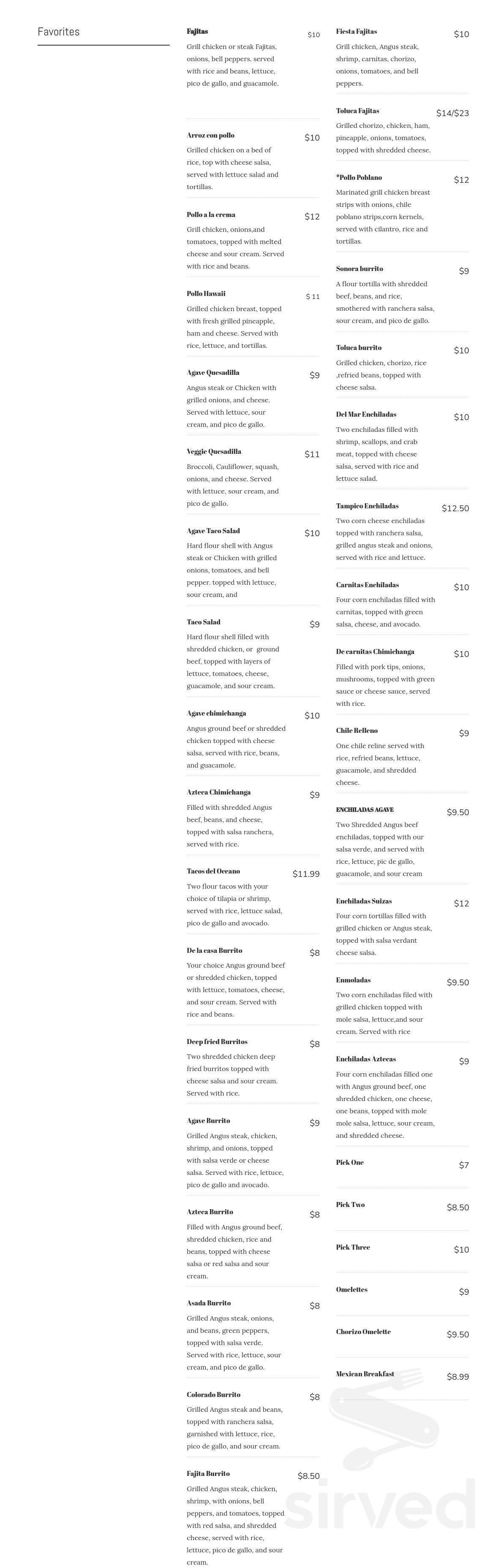 Menu - Columbus GA's Agave Bar and Grill | Sirved