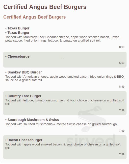 Country Fare Restaurant menu in Myerstown, Pennsylvania, USA