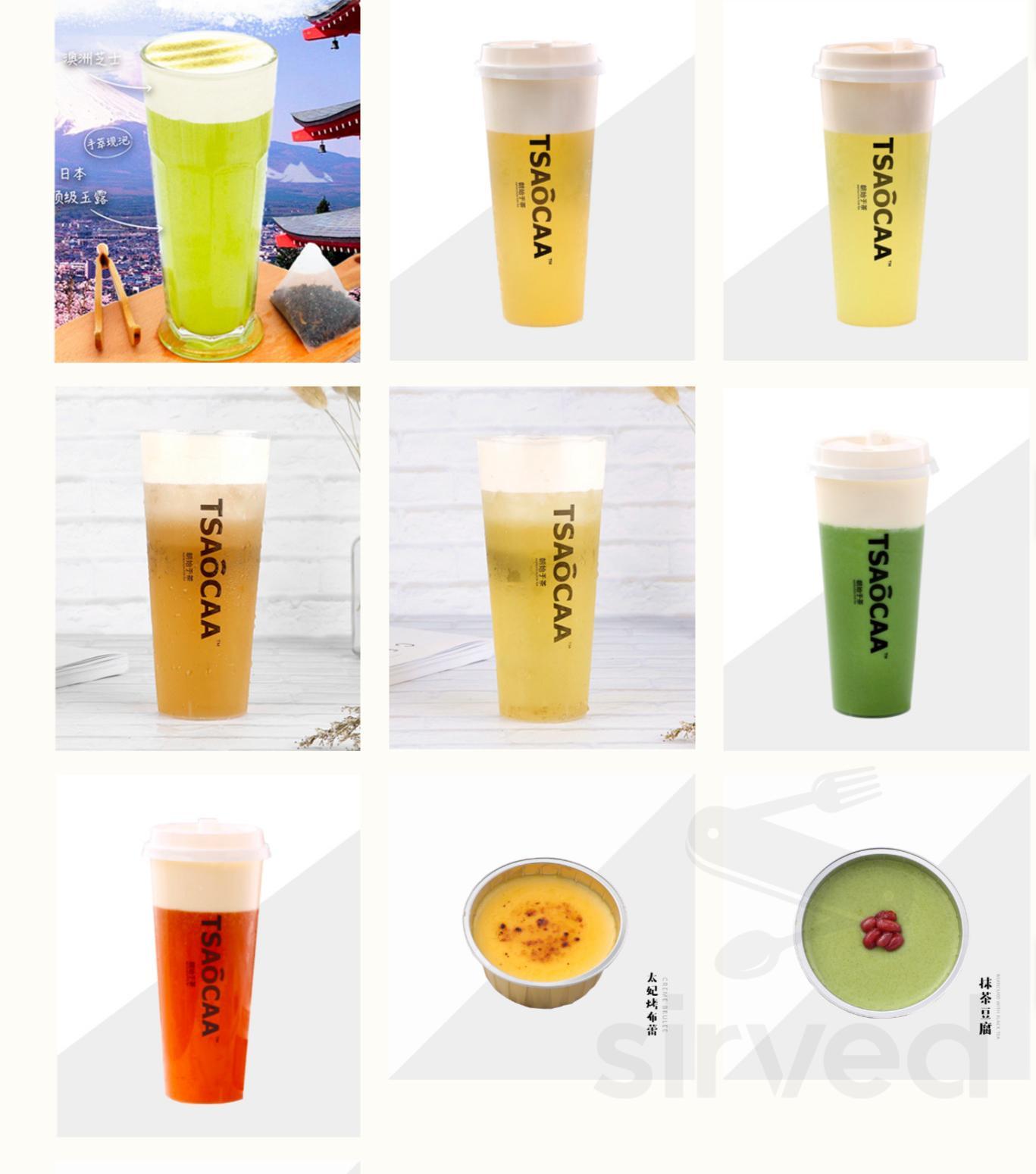 Tsaocaa Bubble tea menu in West Chester, Pennsylvania, USA