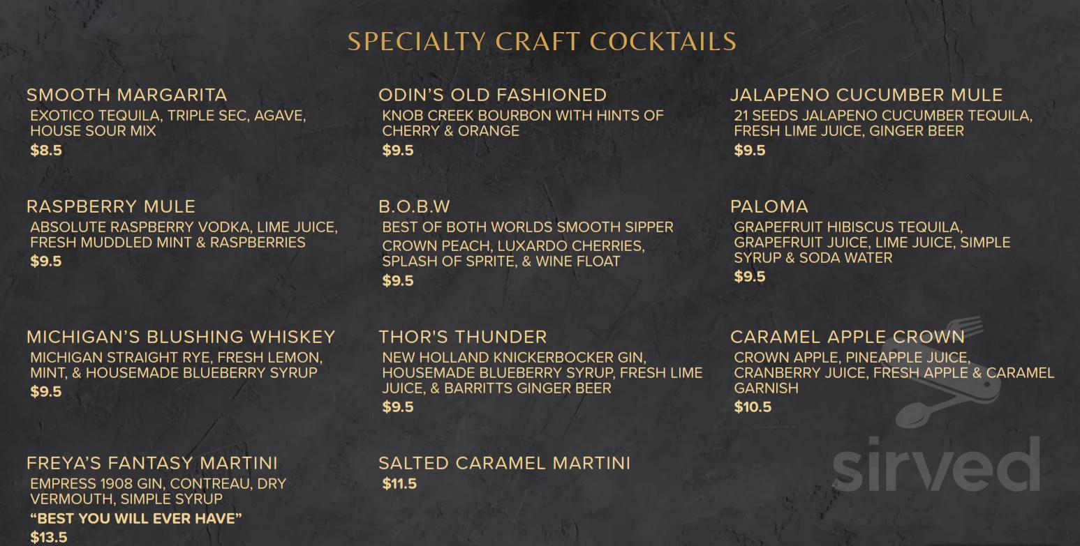 The Valkyrie menu in Muskegon, Michigan, USA