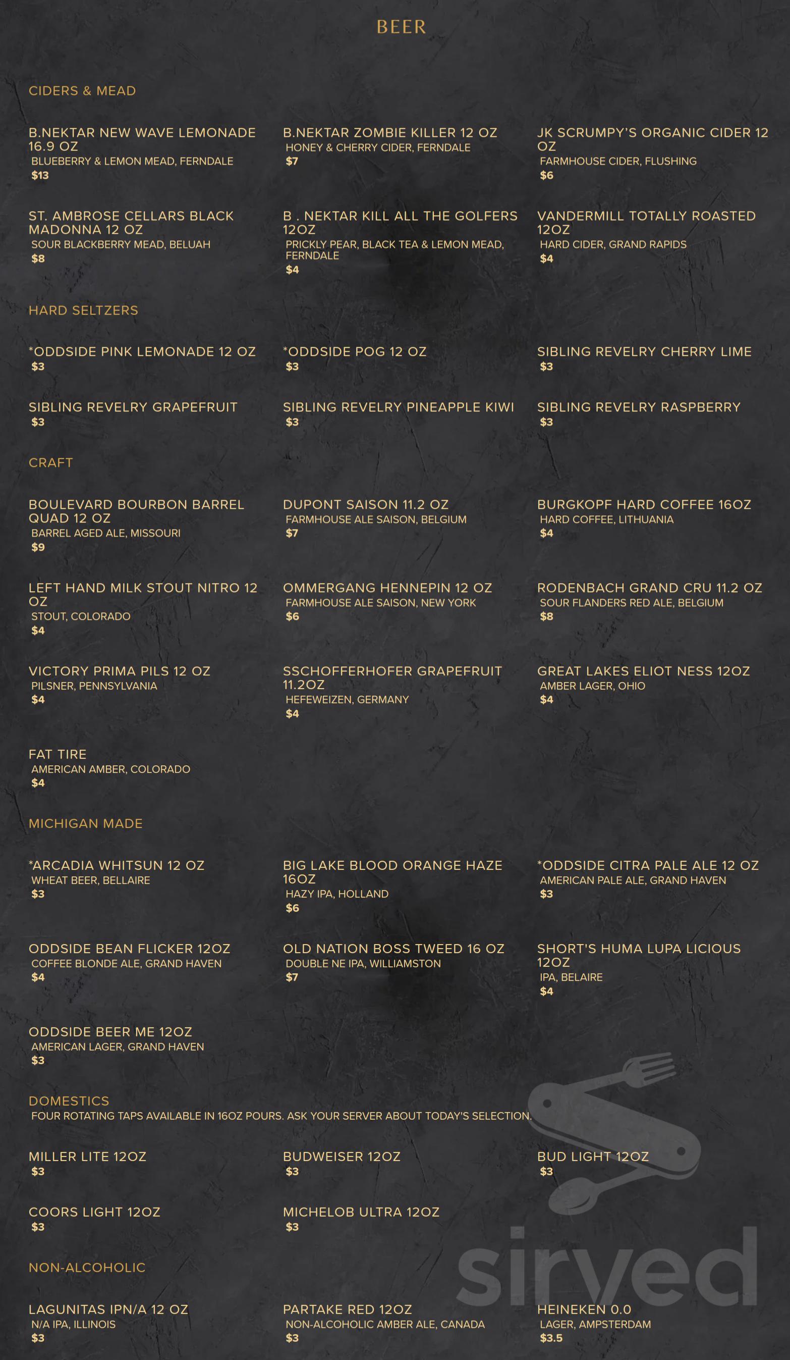 The Valkyrie menu in Muskegon, Michigan, USA