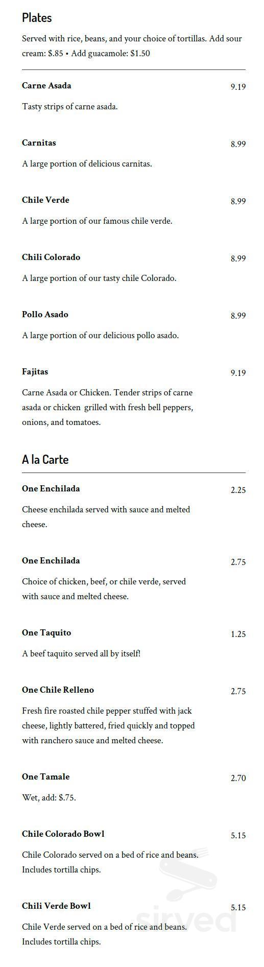 Julian's Mexican Food menu in Hawaiian Gardens, California, USA