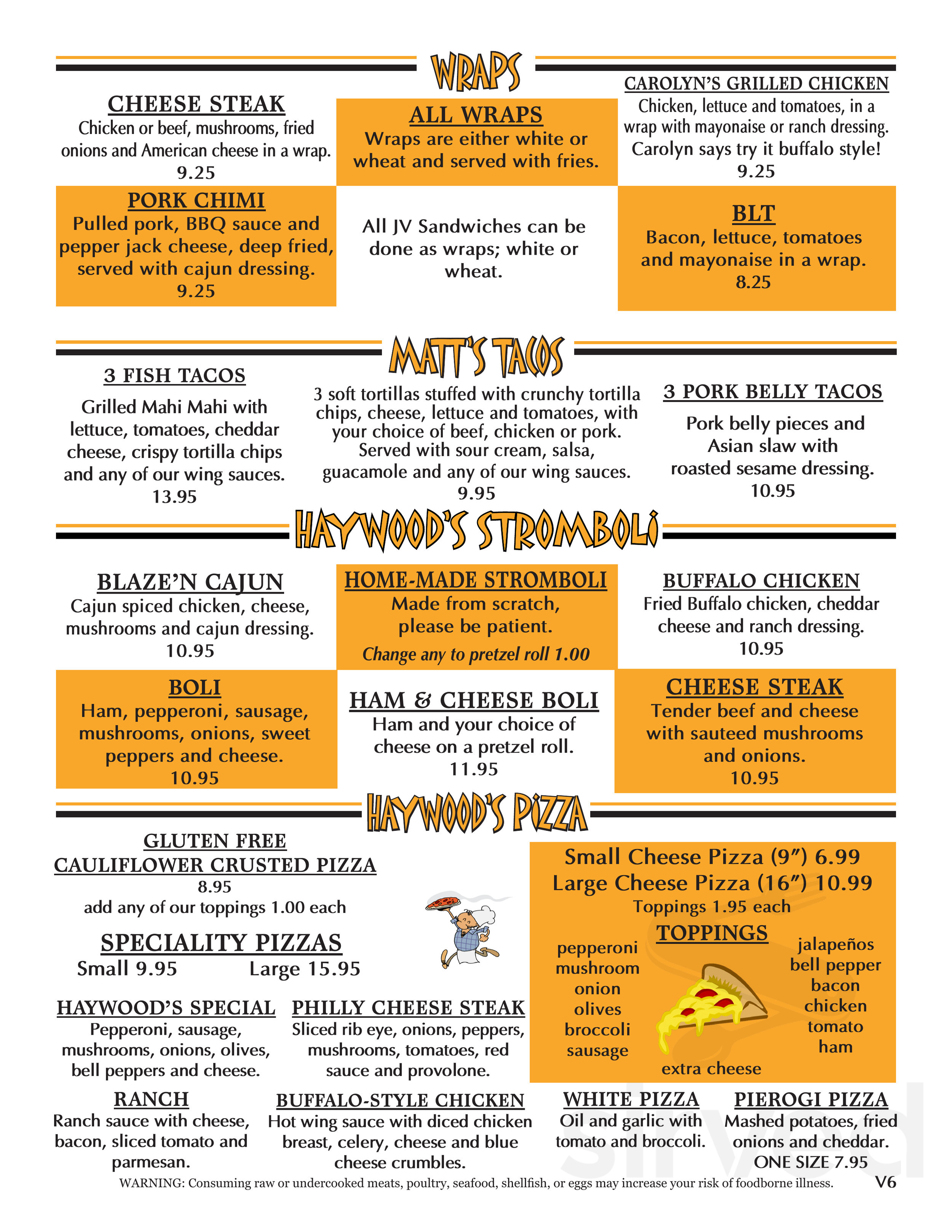 Haywood's Bar & Grill menu in Muncy, Pennsylvania, USA