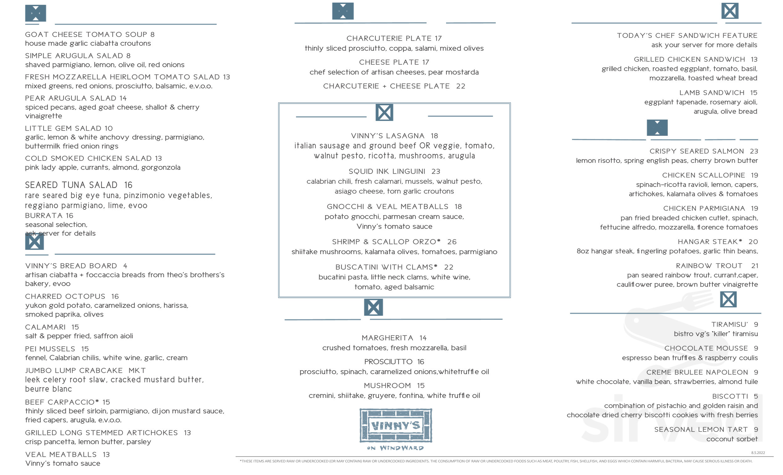 Vinny's on Windward menu in Alpharetta, Georgia, USA