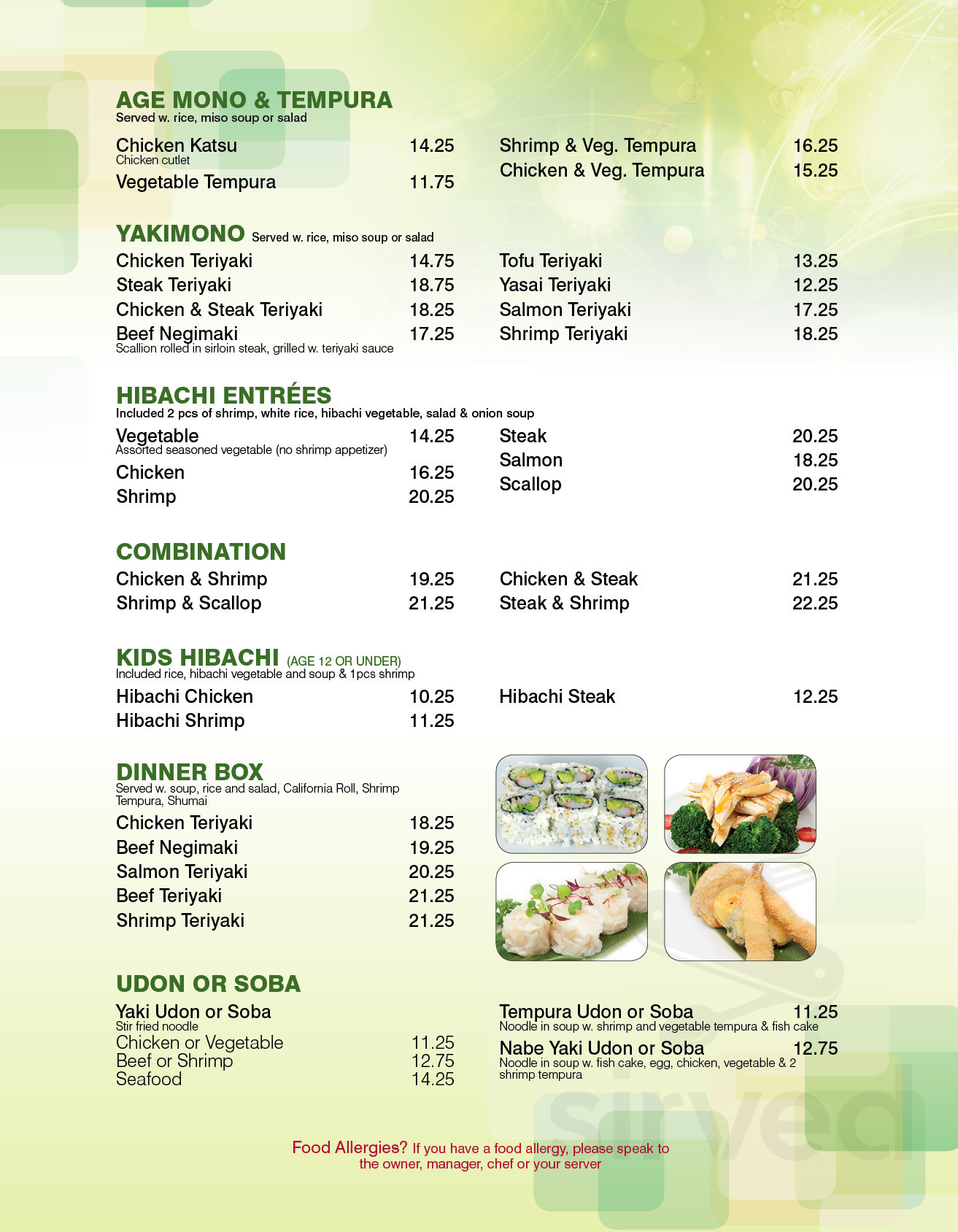 Asian Fusion menu in Glen Cove, New York, USA