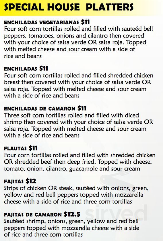Taqueria Playa Tropical menu in New Westminster, British Columbia, Canada