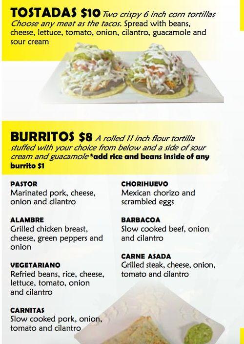 Taqueria Playa Tropical menu in New Westminster, British Columbia, Canada