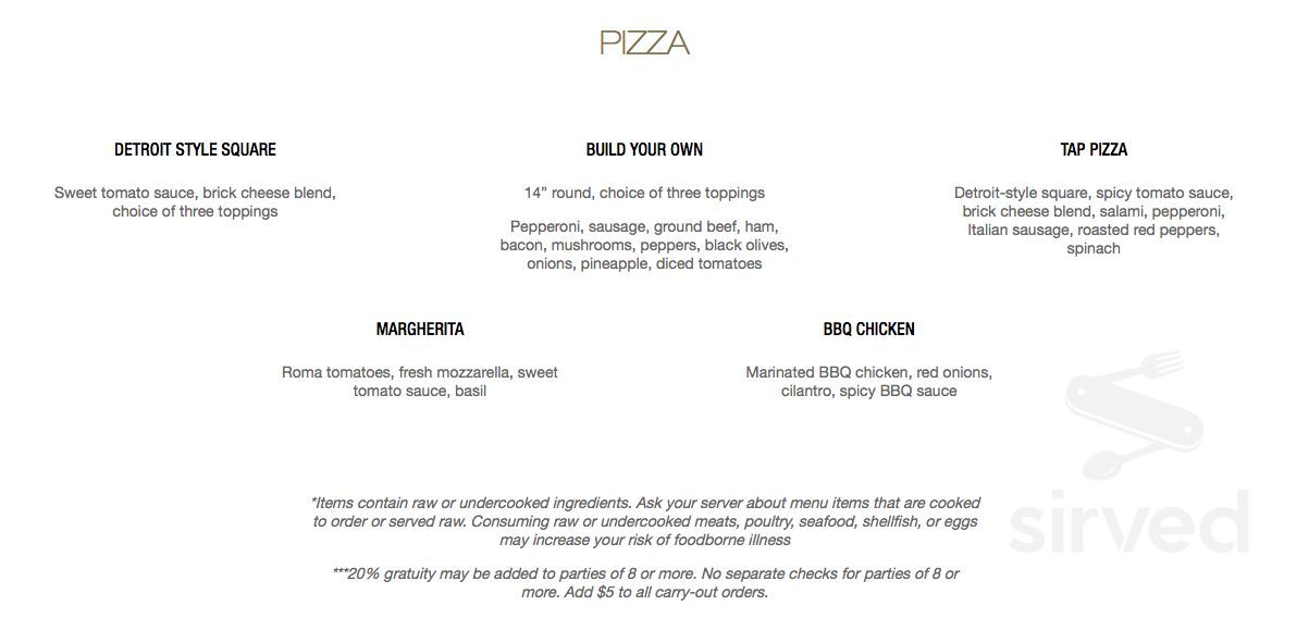 TAP menus in Detroit, Michigan, United States