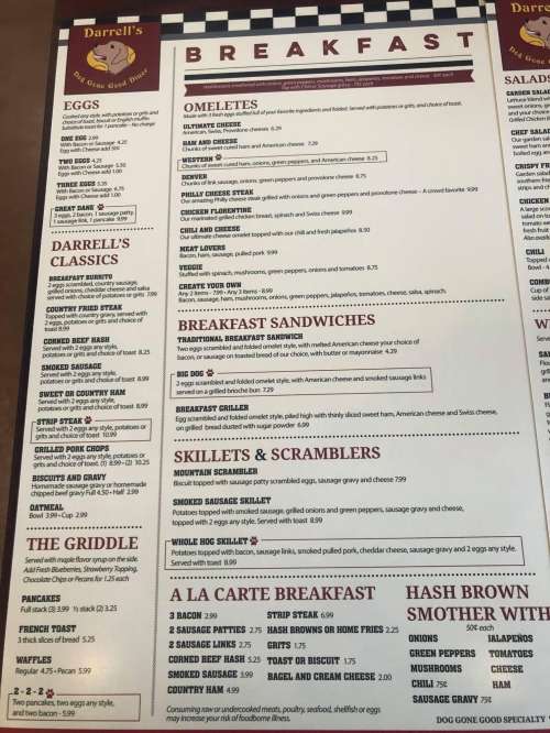 Darrell's Dog Gone Good Diner menu in Gainesville, Florida, USA
