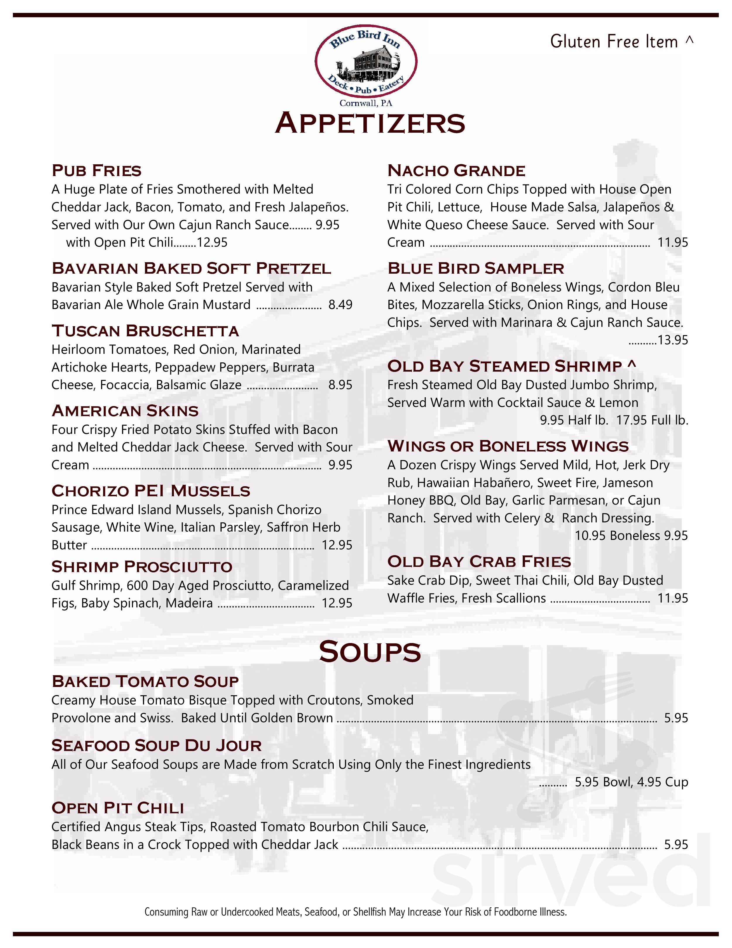 Blue Bird Inn Menus In Lebanon Pennsylvania United States