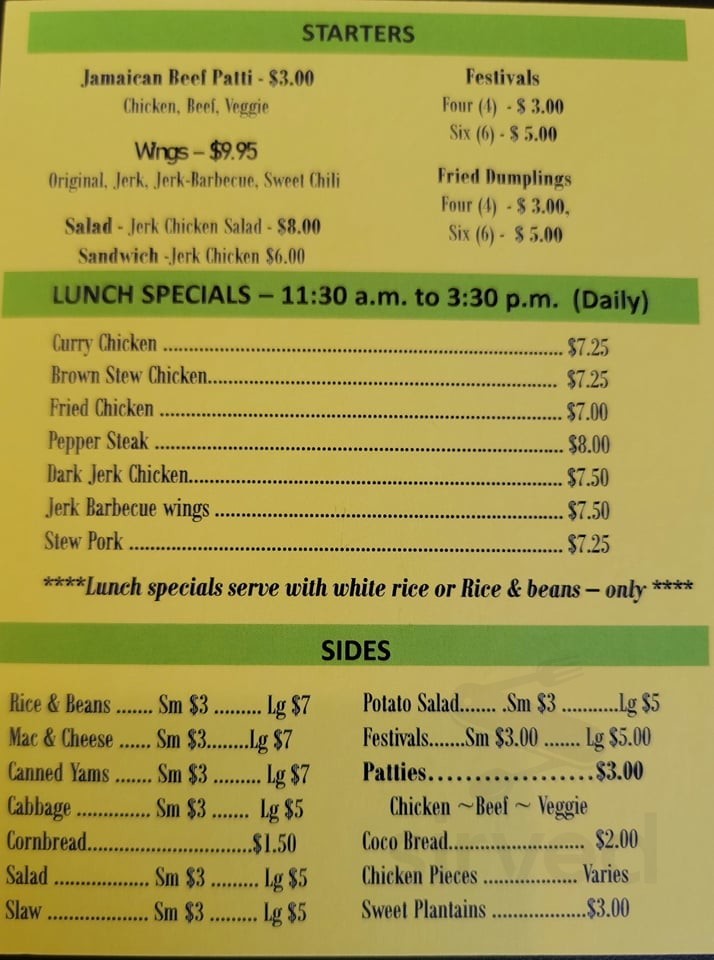 Saint Bess Jerk Hub menu in Norwich, Connecticut, USA